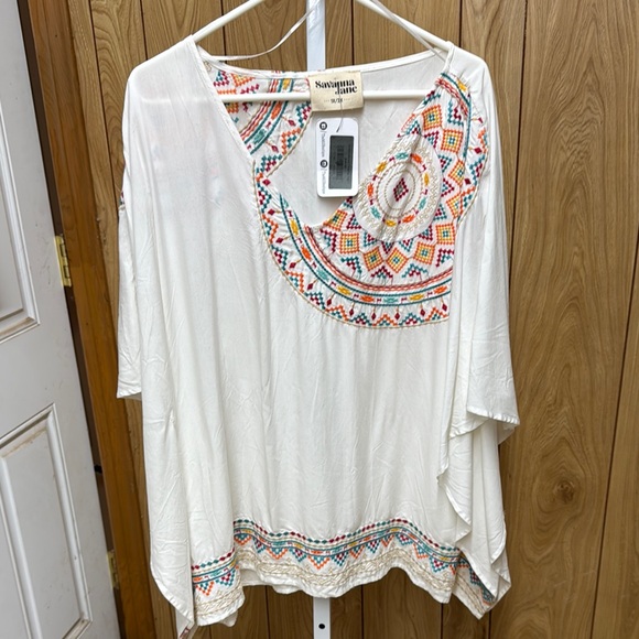 Savanna Jane | Tops | Savanna Jane White Boho Embroidered Womens Top ...